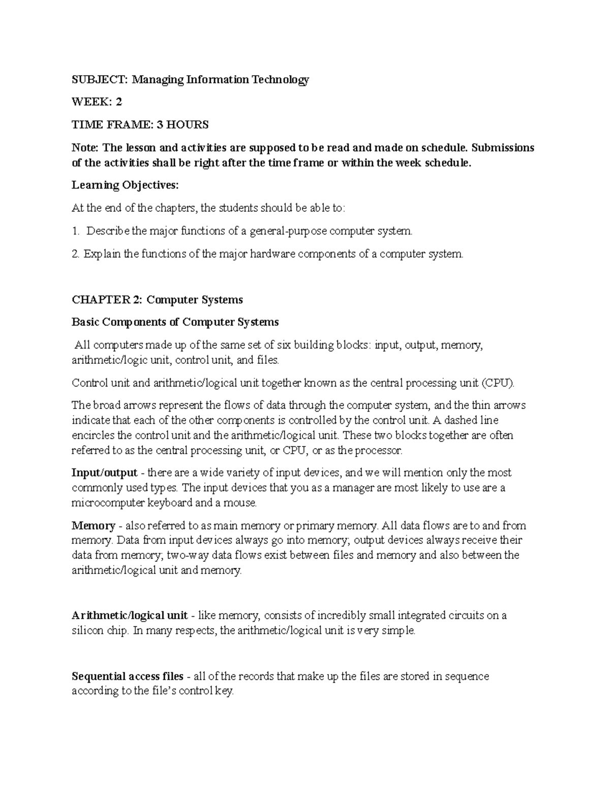 Lesson-2 Computer Systems - SUBJECT: Managing Information Technology ...