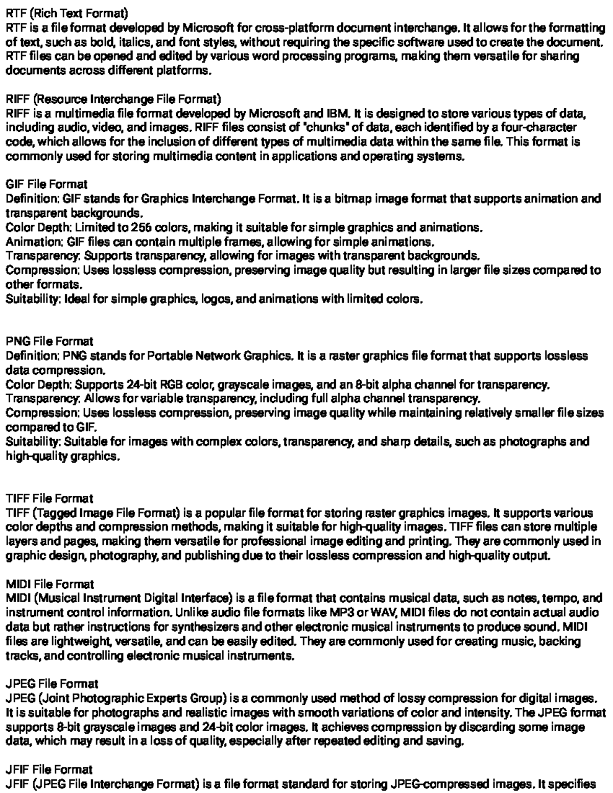 File formate names and definations - RTF (Rich Text Format) RTF is a ...