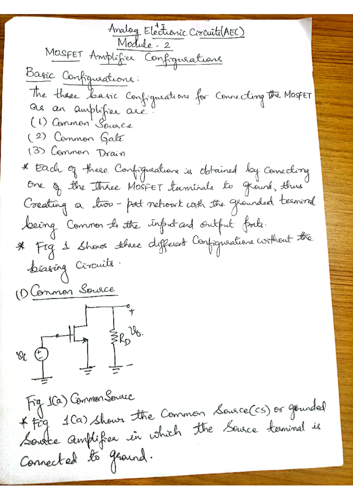 AEC Module 2 Notes - Analog Electronic Circuits(AEC) Module 2 MOSFET ...