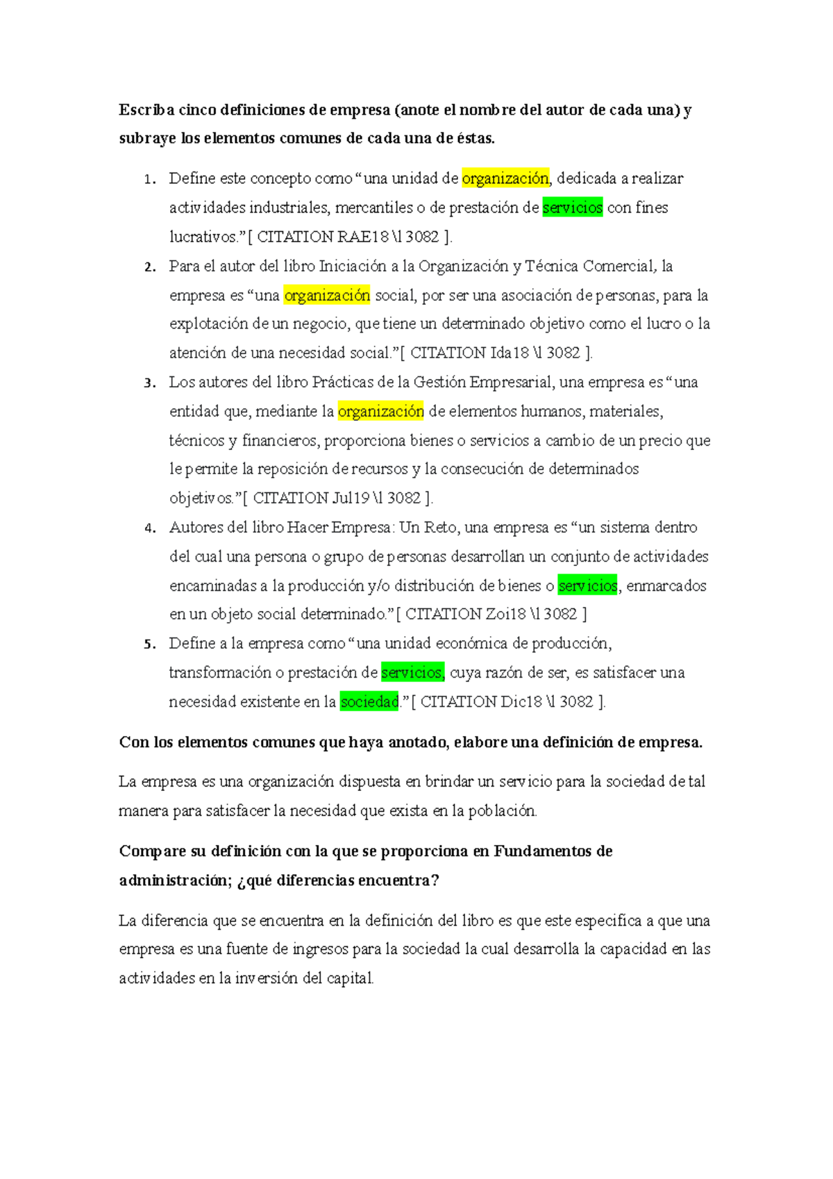 Escriba cinco definiciones de empresa - Define este concepto como “una ...