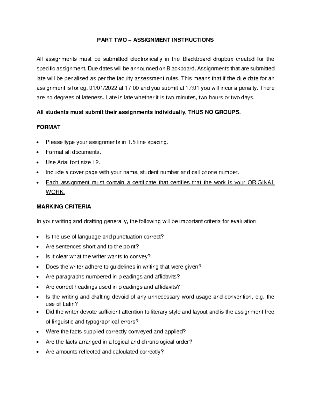 Assignment 2 Instructions - PART TWO – ASSIGNMENT INSTRUCTIONS All ...