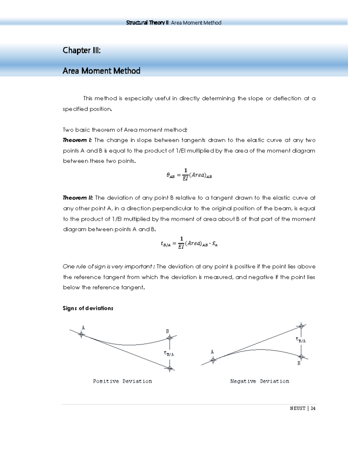 Chapter III - Area Moment Method - A B tB/A Positive Deviation A B tB/A ...