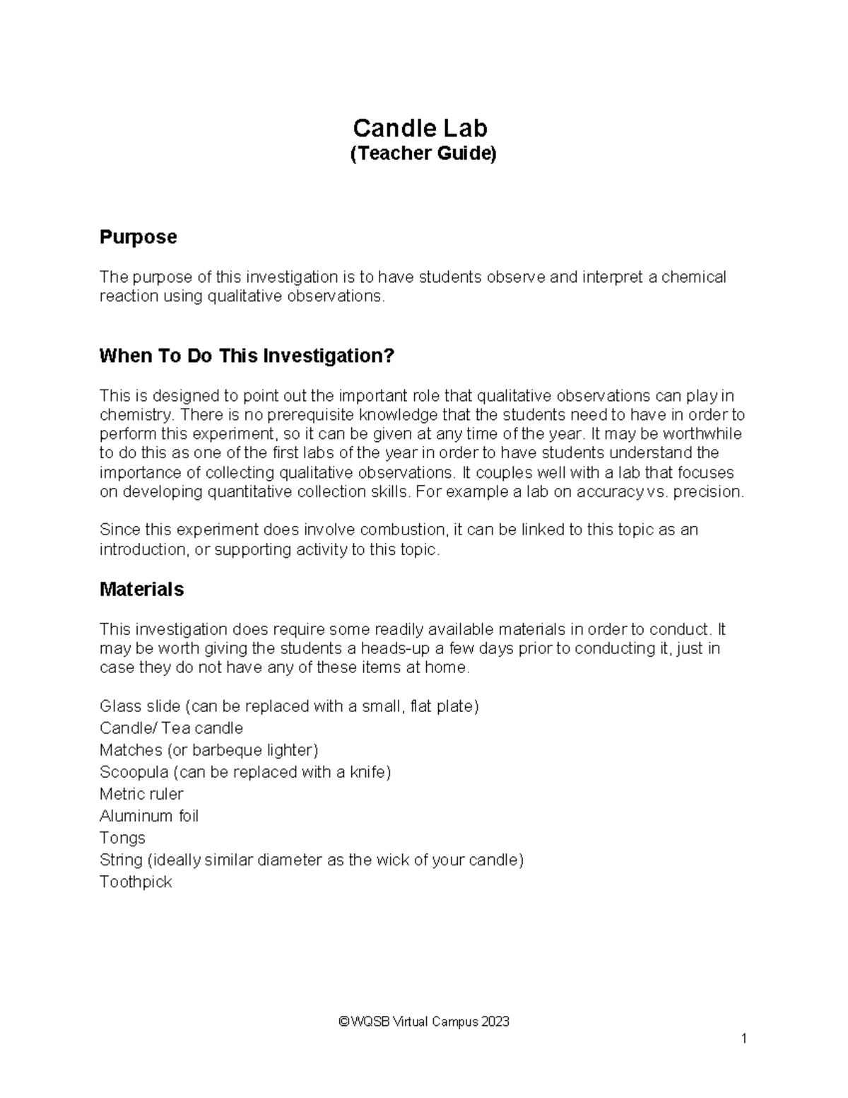 Candle Lab Teacher Guide - Candle Lab (Teacher Guide) Purpose The ...