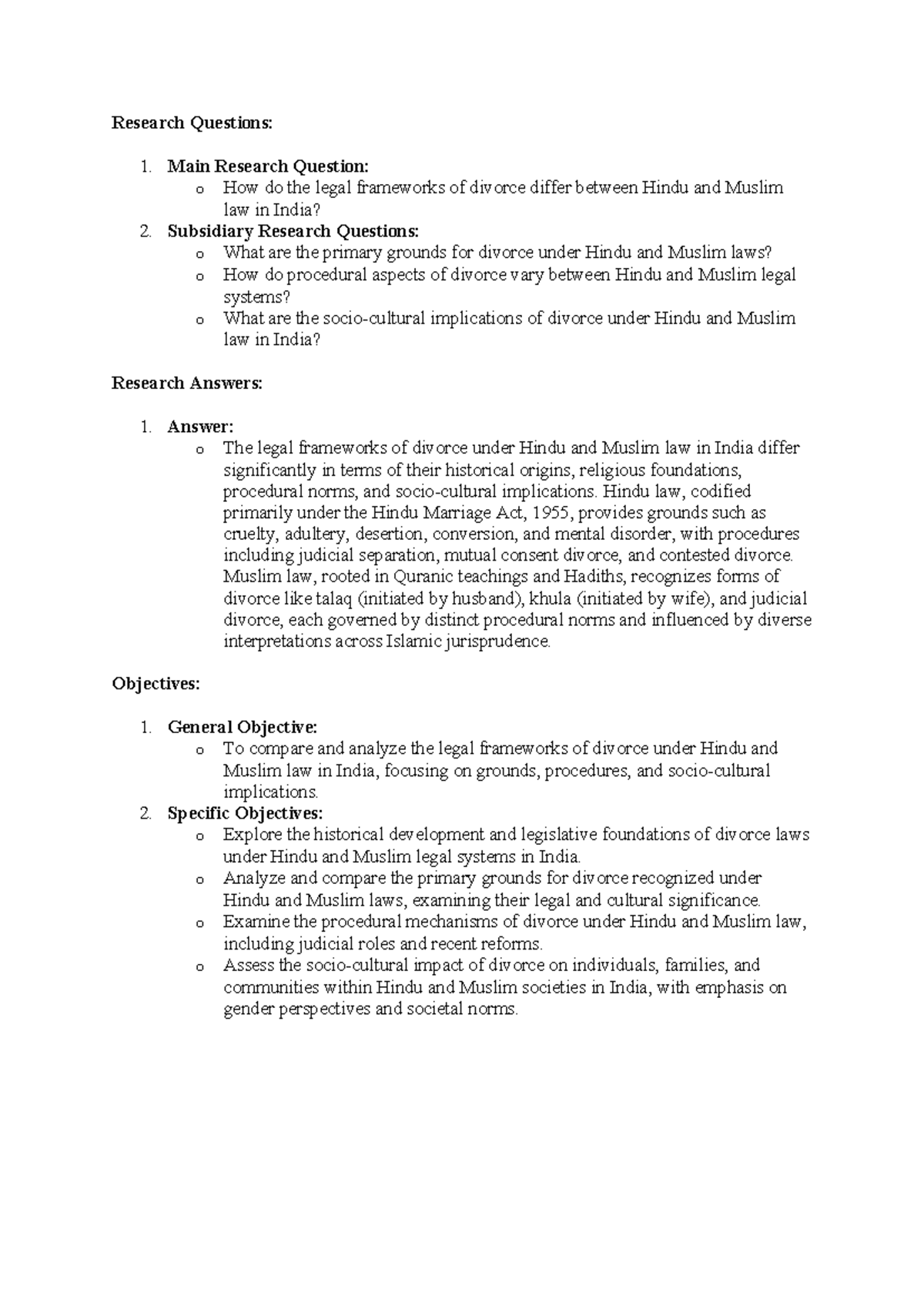 Family law research question - Research Questions: 1. Main Research ...