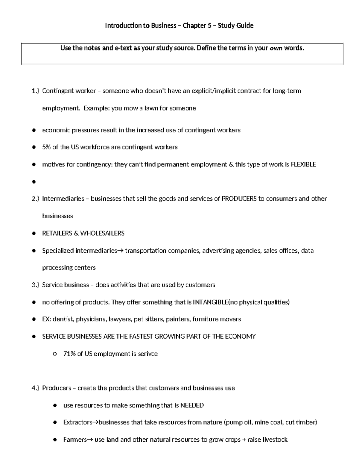 Chapter 5 Study Guide - Introduction to Business – Chapter 5 – Study ...