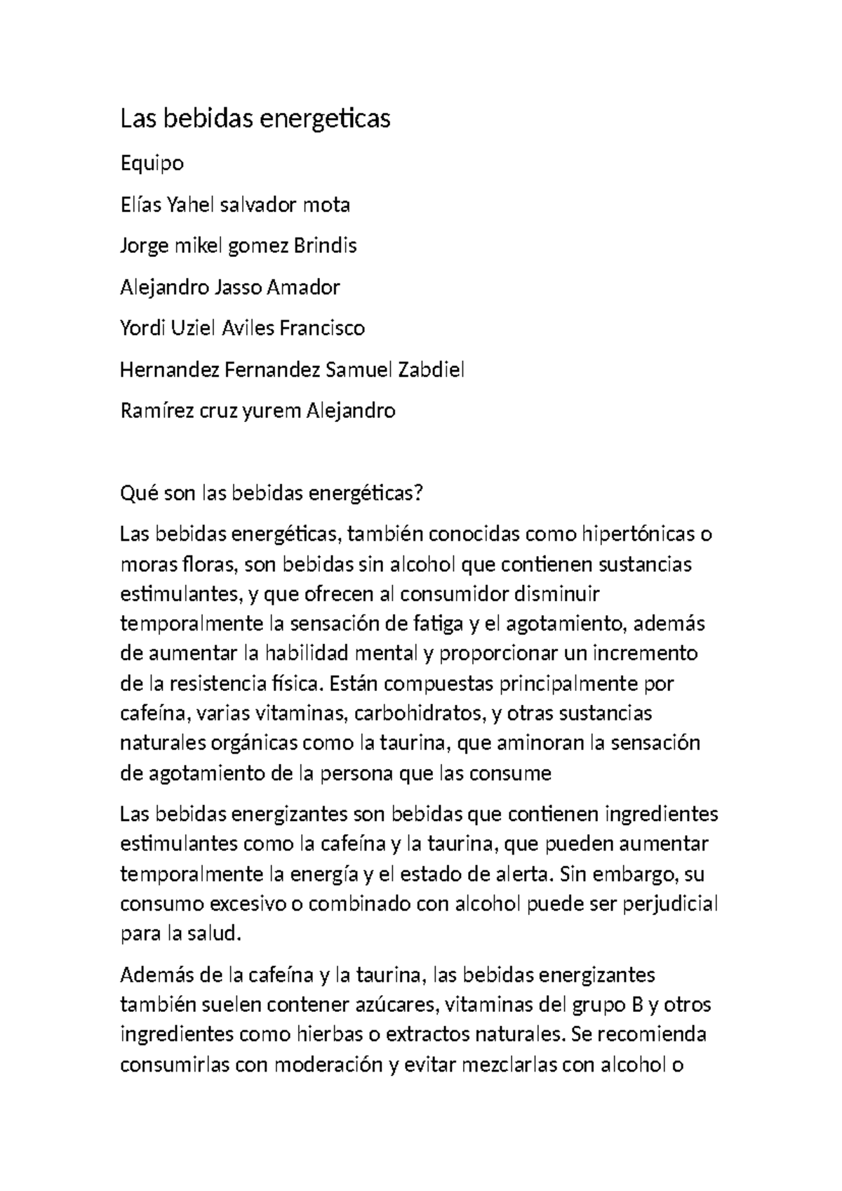 Las bebidas energeticas - Las bebidas energeticas Equipo Elías Yahel ...