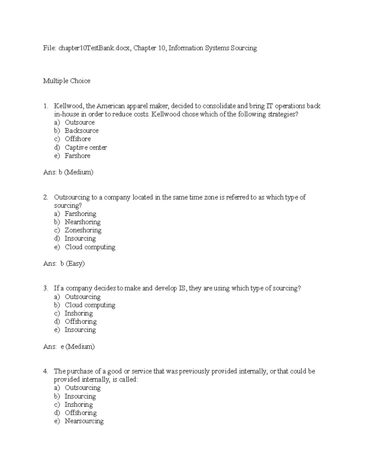 Sample/practice exam, questions and answers - File: chapter10TestBank ...