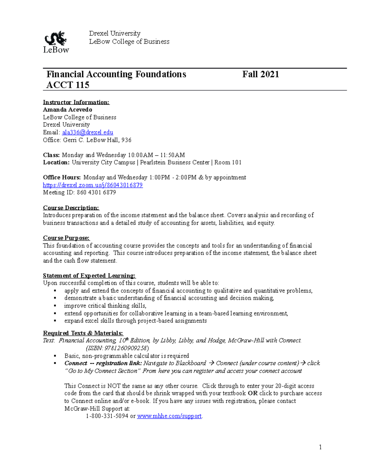 ACCT115 Syllabus FA21 Acevedo - LeBow College of Business Financial ...