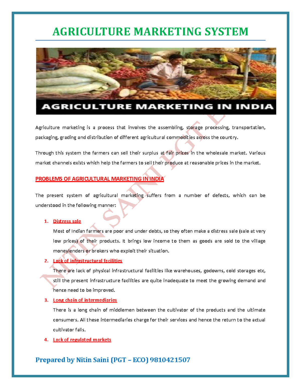 Agriculture Marketing - AGRICULTURE MARKETING SYSTEM Agriculture marketing is a process that ...