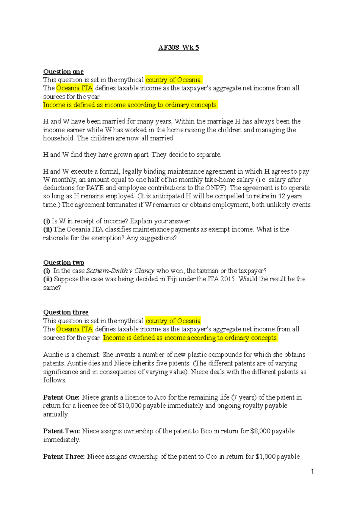 AF308 wk 05 tut - Tutorial on Annuity and Royalty topic - AF308 Wk 5 Question one This question ...