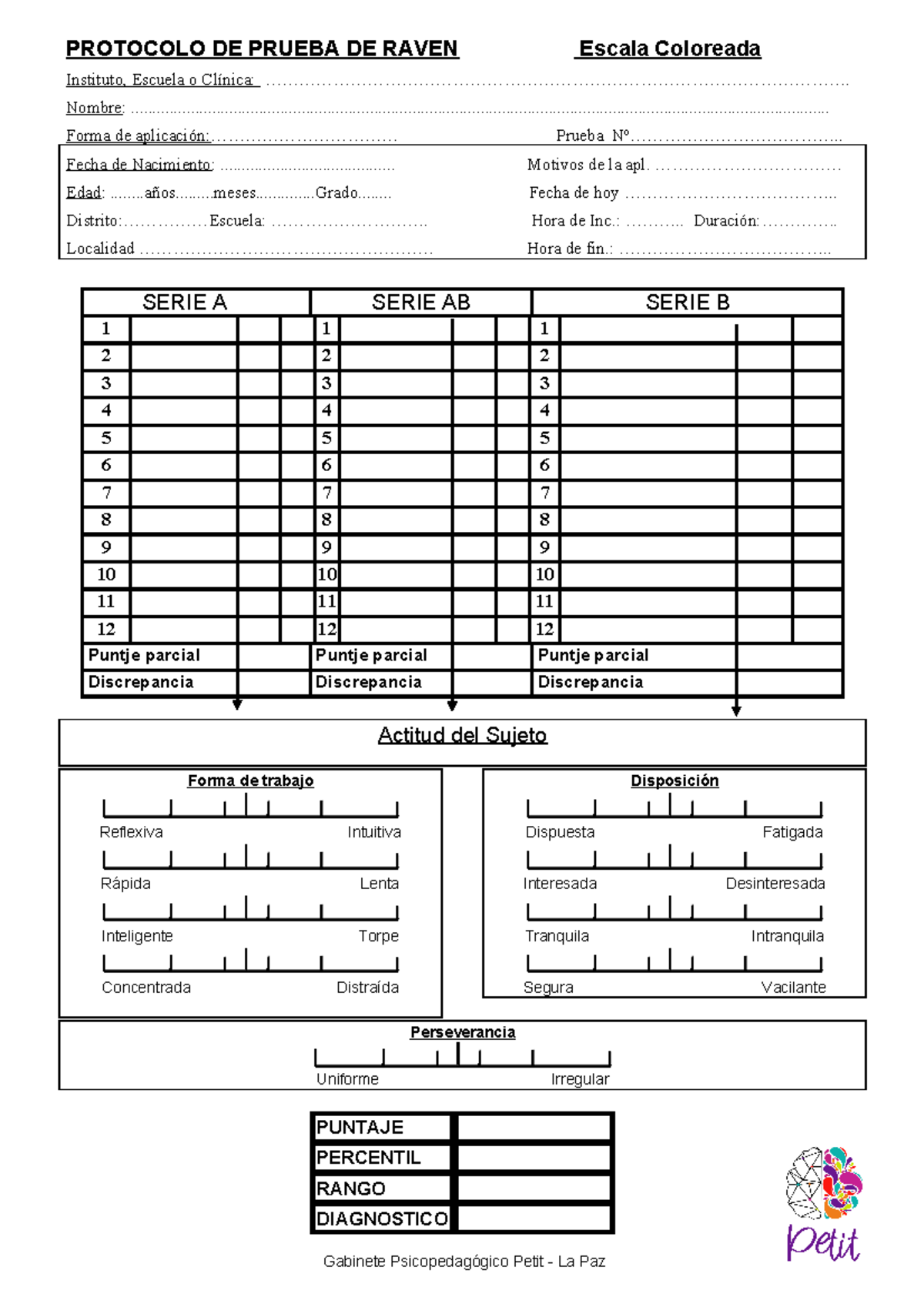Protocolo Raven Escala Coloreada - PROTOCOLO DE PRUEBA DE RAVEN Escala Coloreada Instituto ...