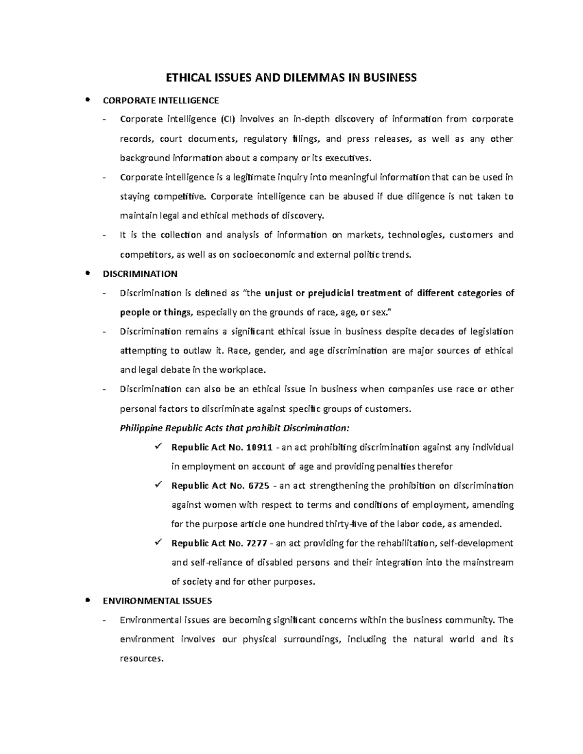 Ethical Issues AND Dilemmas IN Business Business Ethics - ETHICAL ...