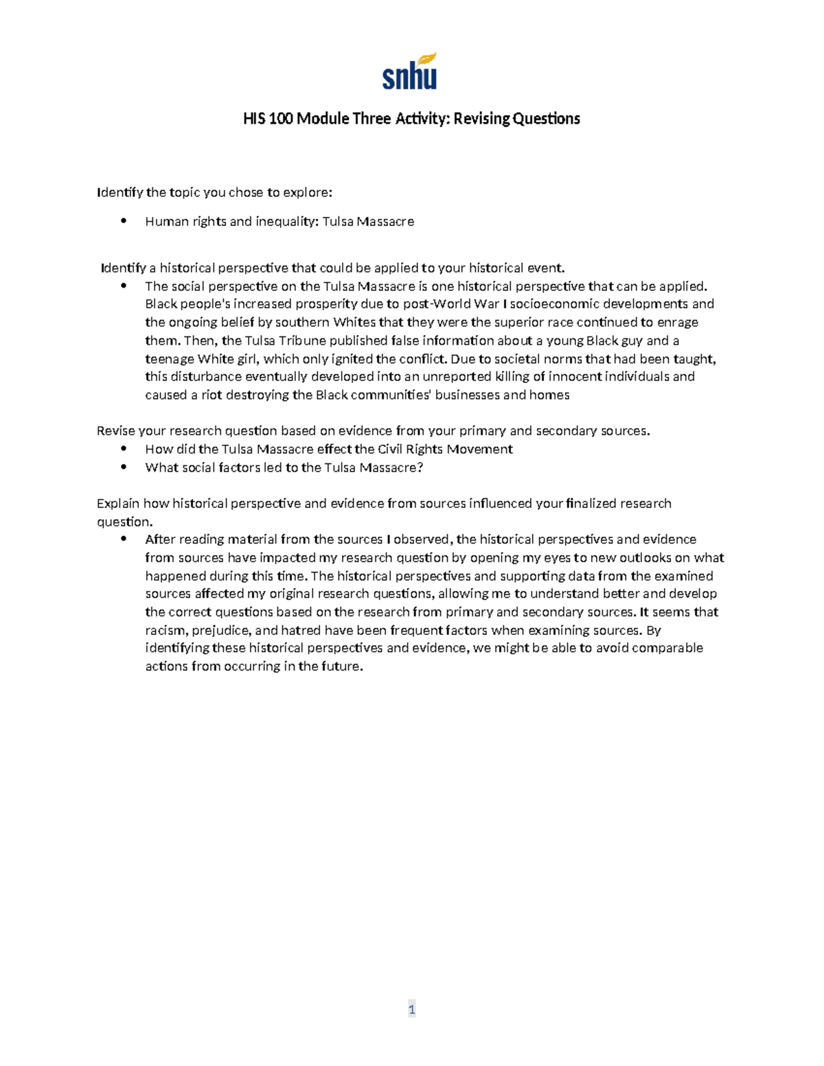 HIS 100 Module Three Activity Revising Questions - HIS 100 Module Three ...