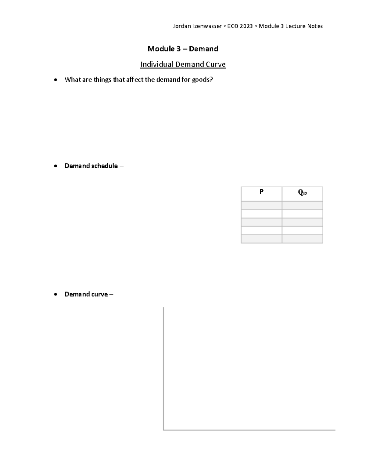 Module 3 Lecture Notes - Module 3 – Demand Individual Demand Curve ...