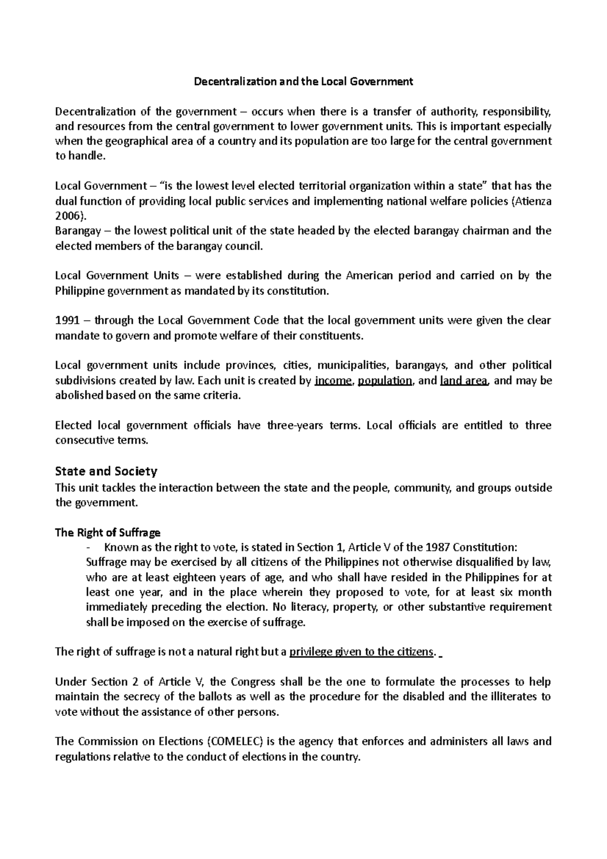 Decentralization - Lecture notes 5 - Decentralization and the Local ...