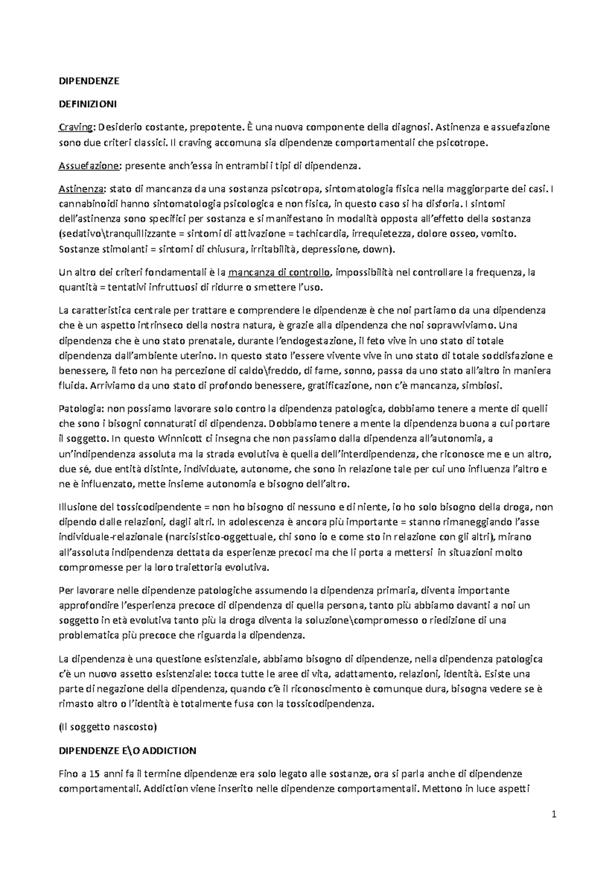 Dipendenze - Appunti delle lezioni della prof Parolin + integrazione con slide - dipendenze e ...