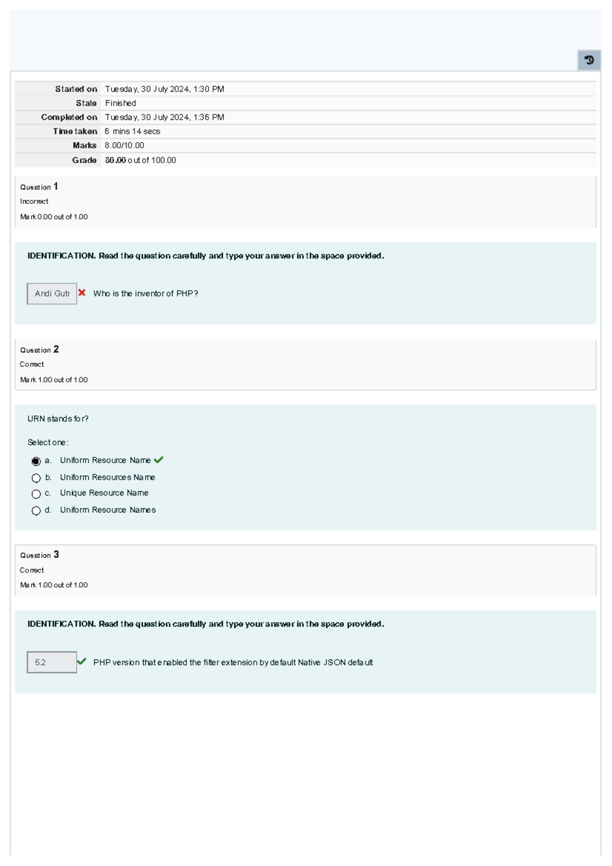 Web App Dev II Prelim Quiz 1 - Started on Tuesday, 30 July 2024, 1:30 ...