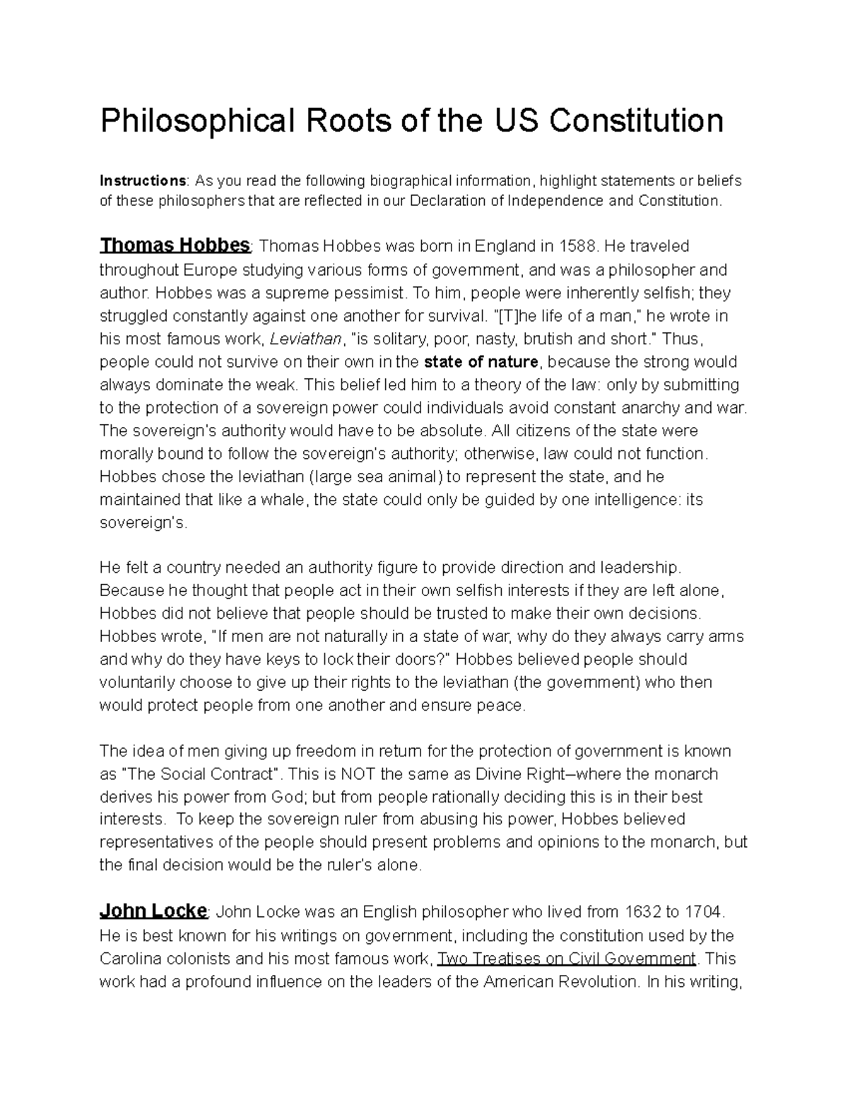 Philosophical Roots of the US Constitution - Philosophical Roots of the US Constitution - Studocu