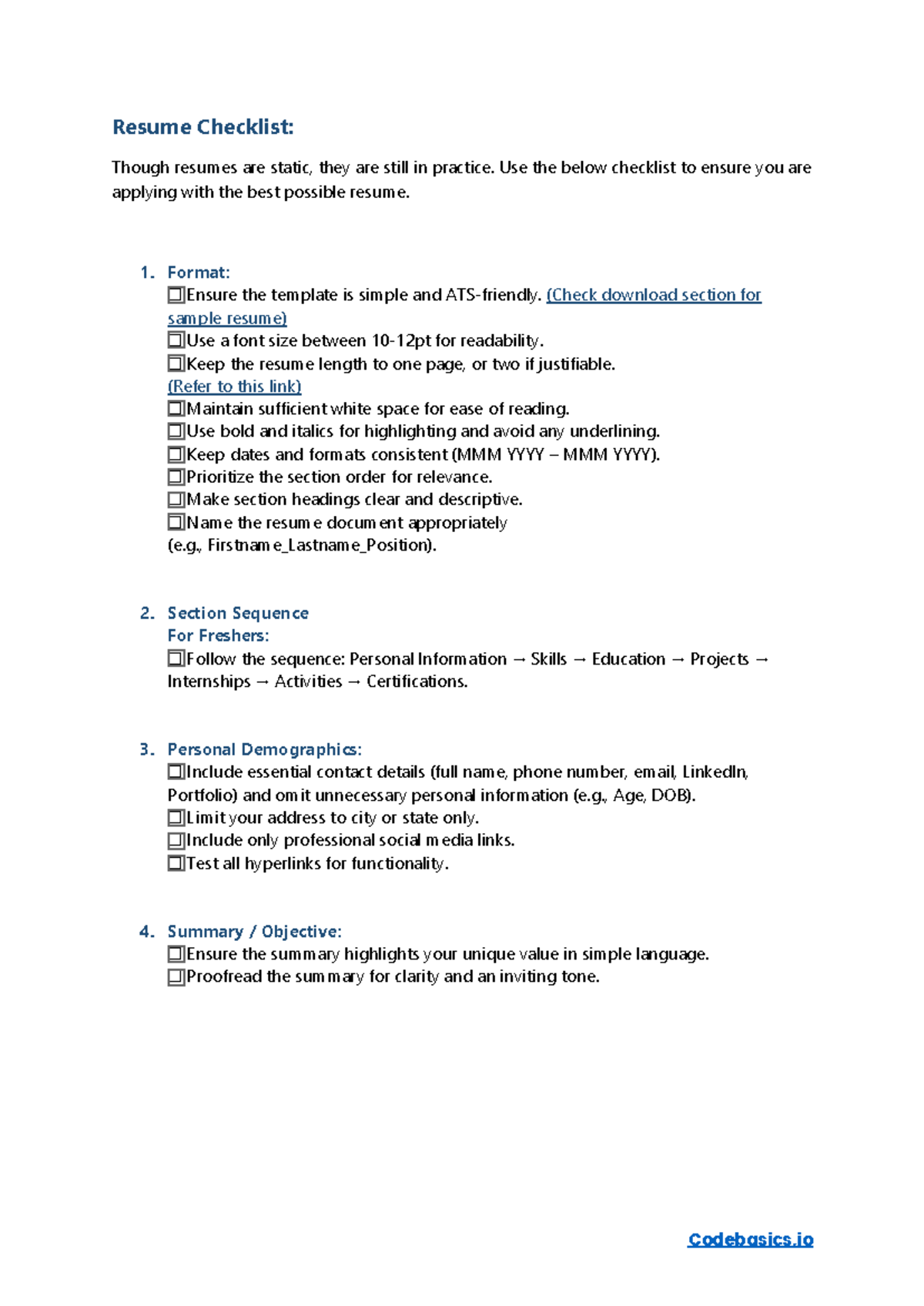 Resume Checklist - this book is good - Codebasics Resume Checklist ...