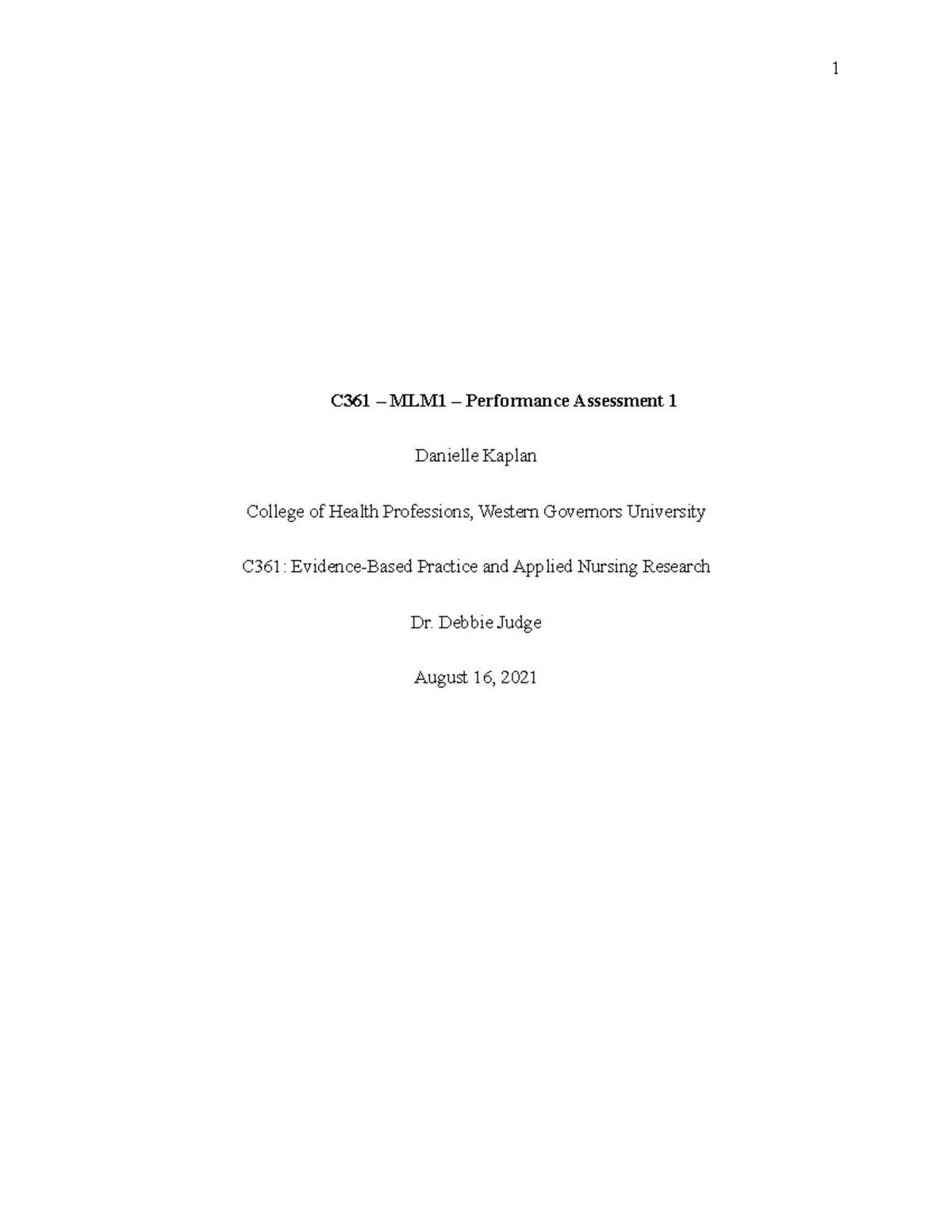 C361 EBP PICO Paper Assignment for WGU - C361 – MLM1 – Performance ...