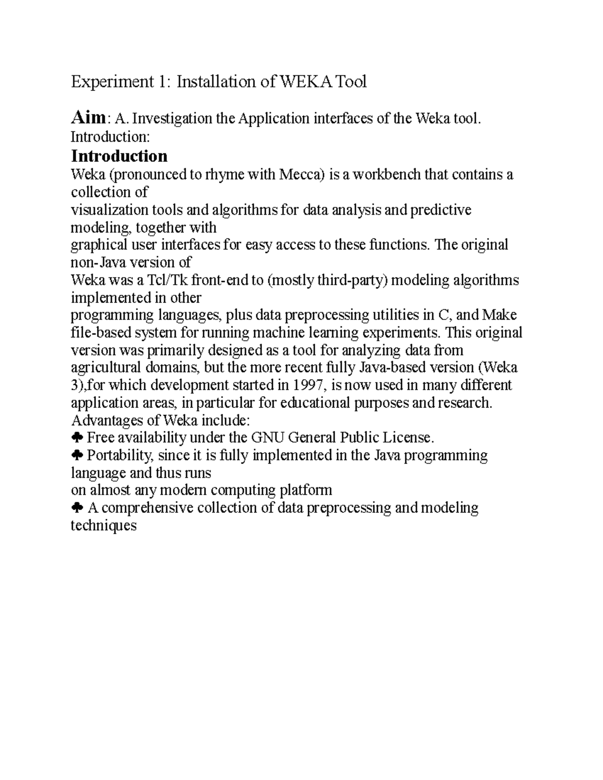 Dwm file - Experiment 1: Installation of WEKA Tool Aim: A ...