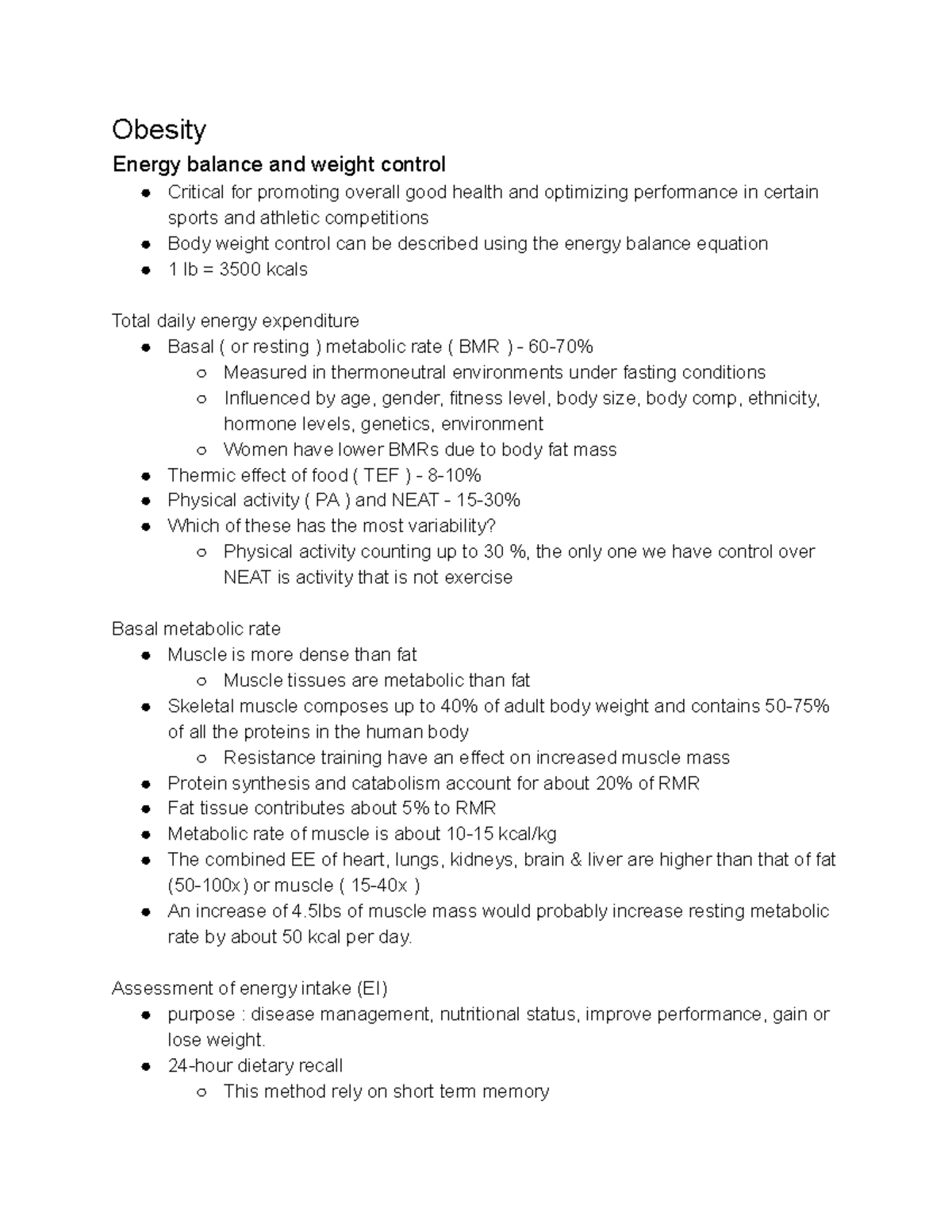 Es 200 obesity - Professor Heather Kearns/Bieber Lecture Notes ...