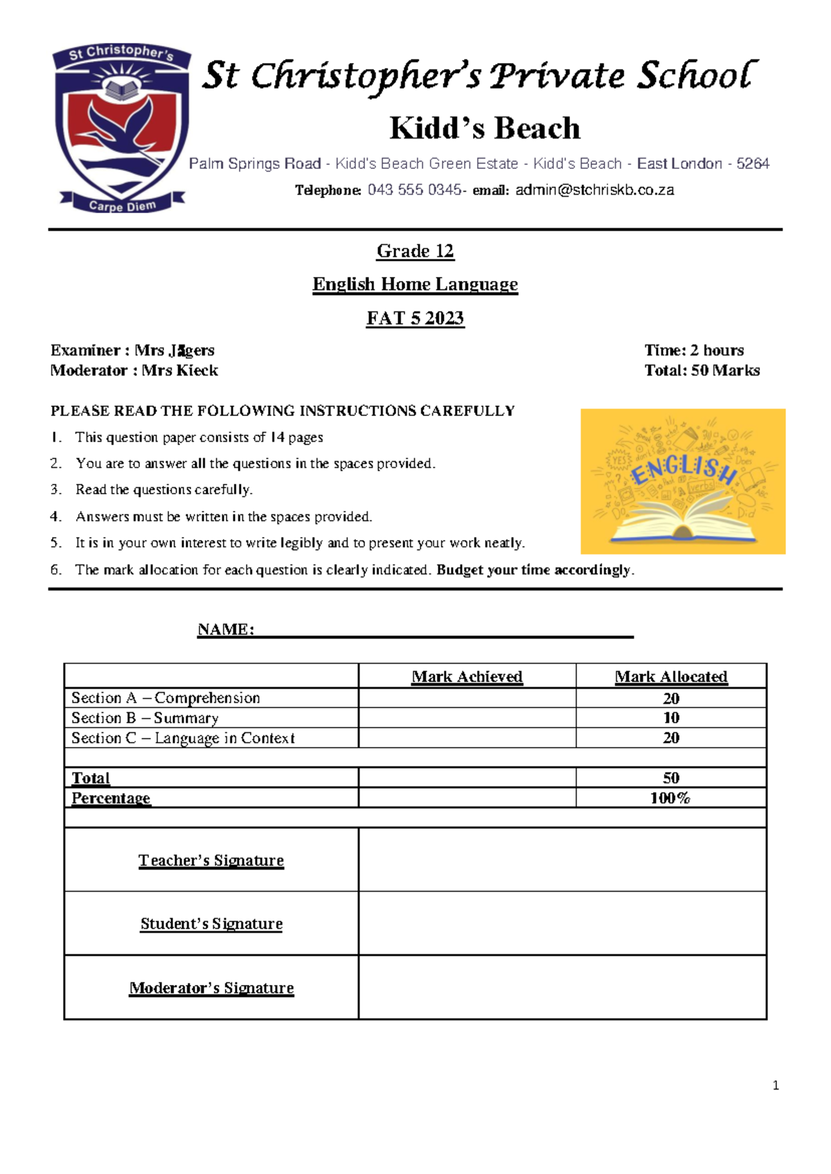 Grade 12 FAT5 - St Christopher’s Private School Kidd’s Beach Palm ...