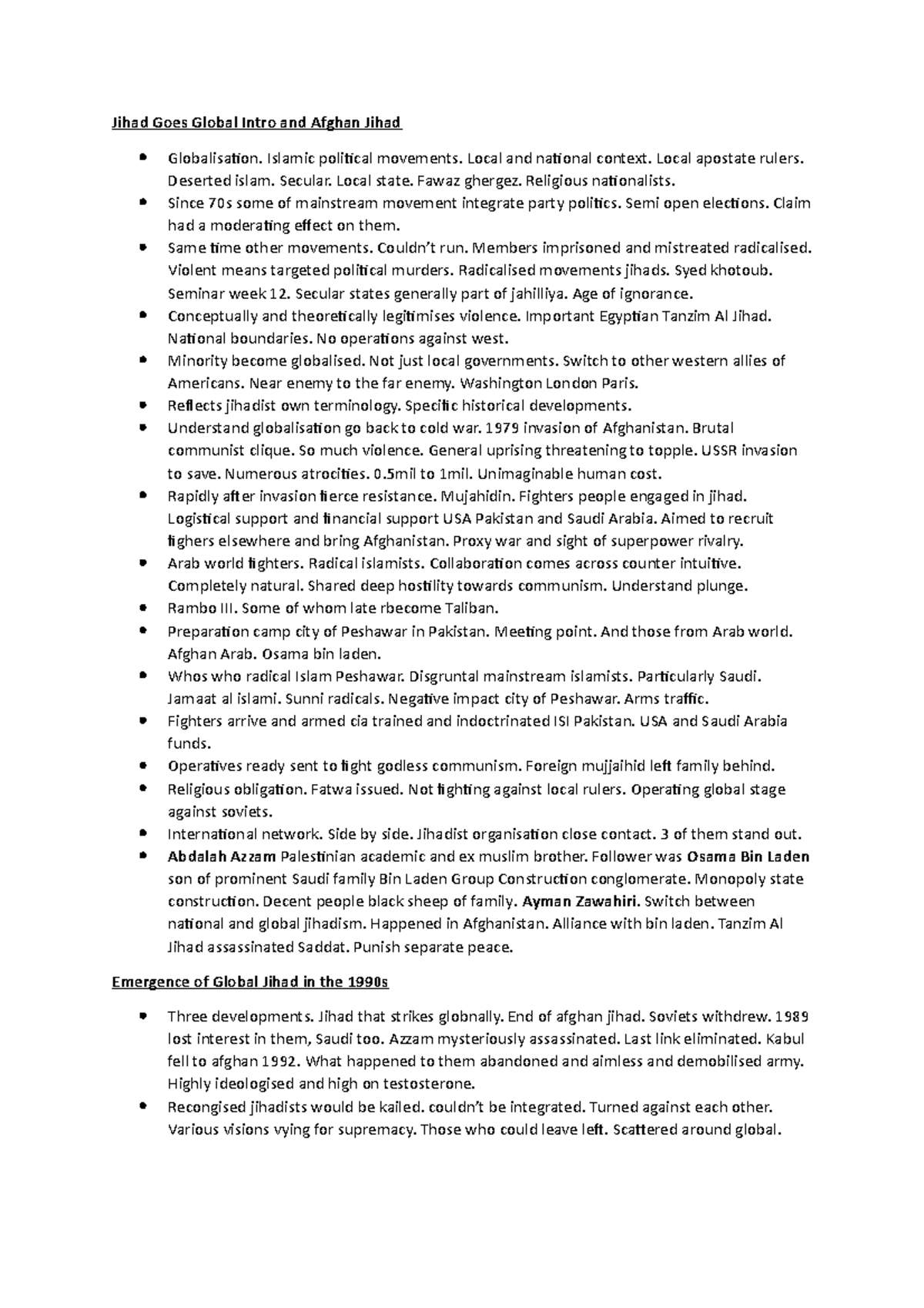 Lecture and Seminar Notes on Global Terrorism - Jihad Goes Global Intro ...