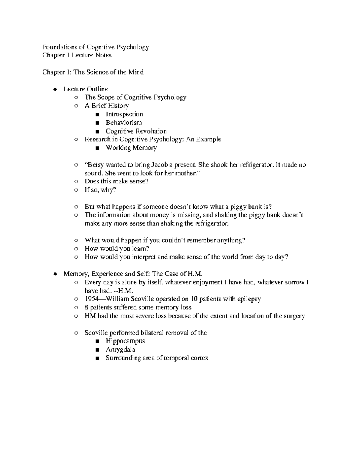 Psy 2101 Chapter 1 Lecture Notes Fo”nda Ions Of Cogni Ive Psychology Chap Er 1 Lec ”re No Es