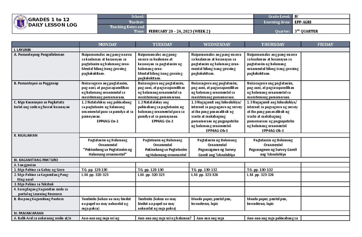 DLL EPP 4 Q3 W2 - learning plan about personal development - GRADES 1 ...
