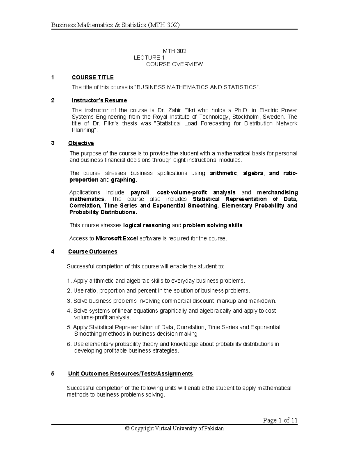 Lecture 1 of business mathematics and statistics - MTH 302 LECTURE 1 ...