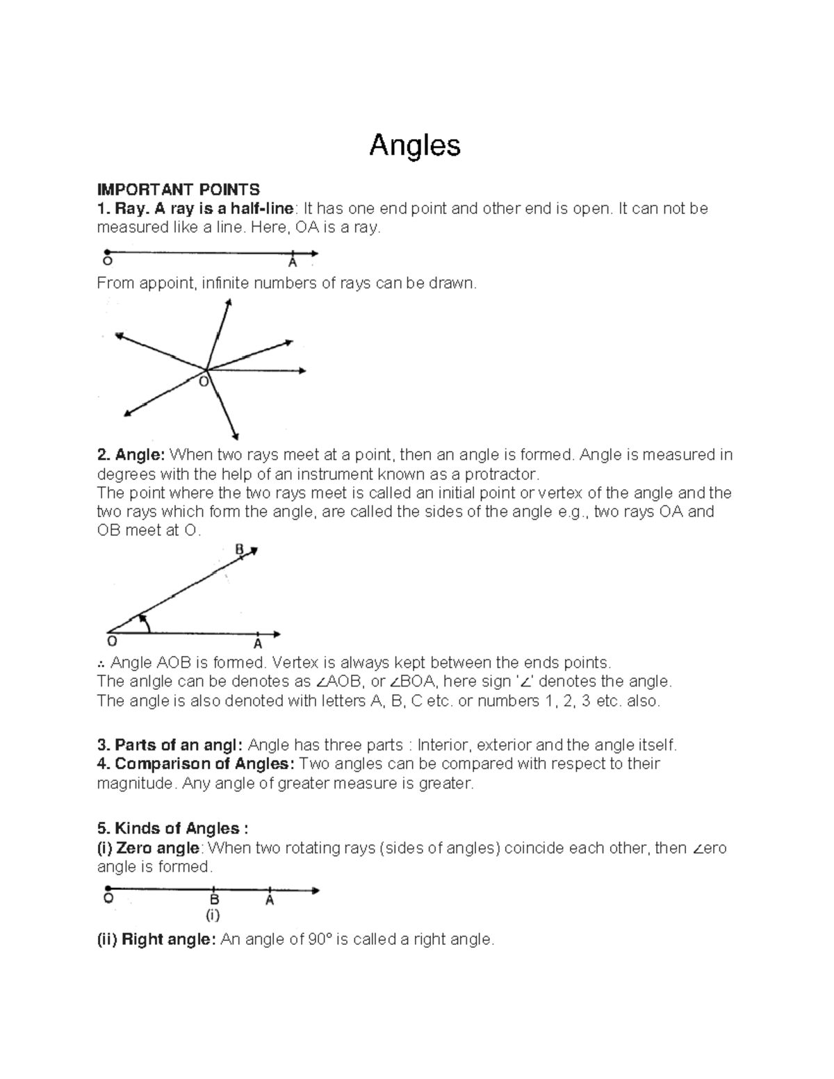 Angles - notes - ncertbooksolutions IMPORTANT POINTS Ray. A ray is a ...