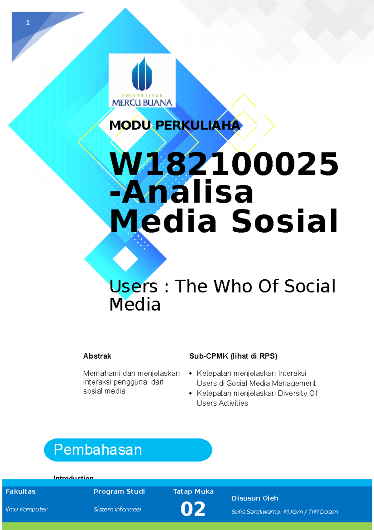 Mdl 2 ams - Mdl 2 ams - 1 MODU PERKULIAHA W -Analisa Media Sosial Users ...