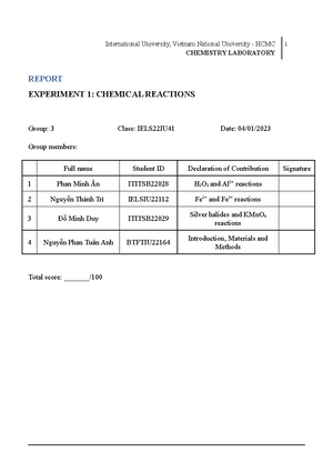 [CHEM LAB] DATA Sheet Template - GENERAL CHEMISTRY LABORATORY DATA SHEET EXPERIMENT 1: CHEMICAL ...