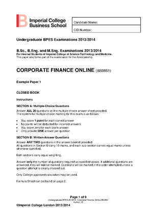 Sample/practice exam 2020, questions and answers - Corporate Finance ...