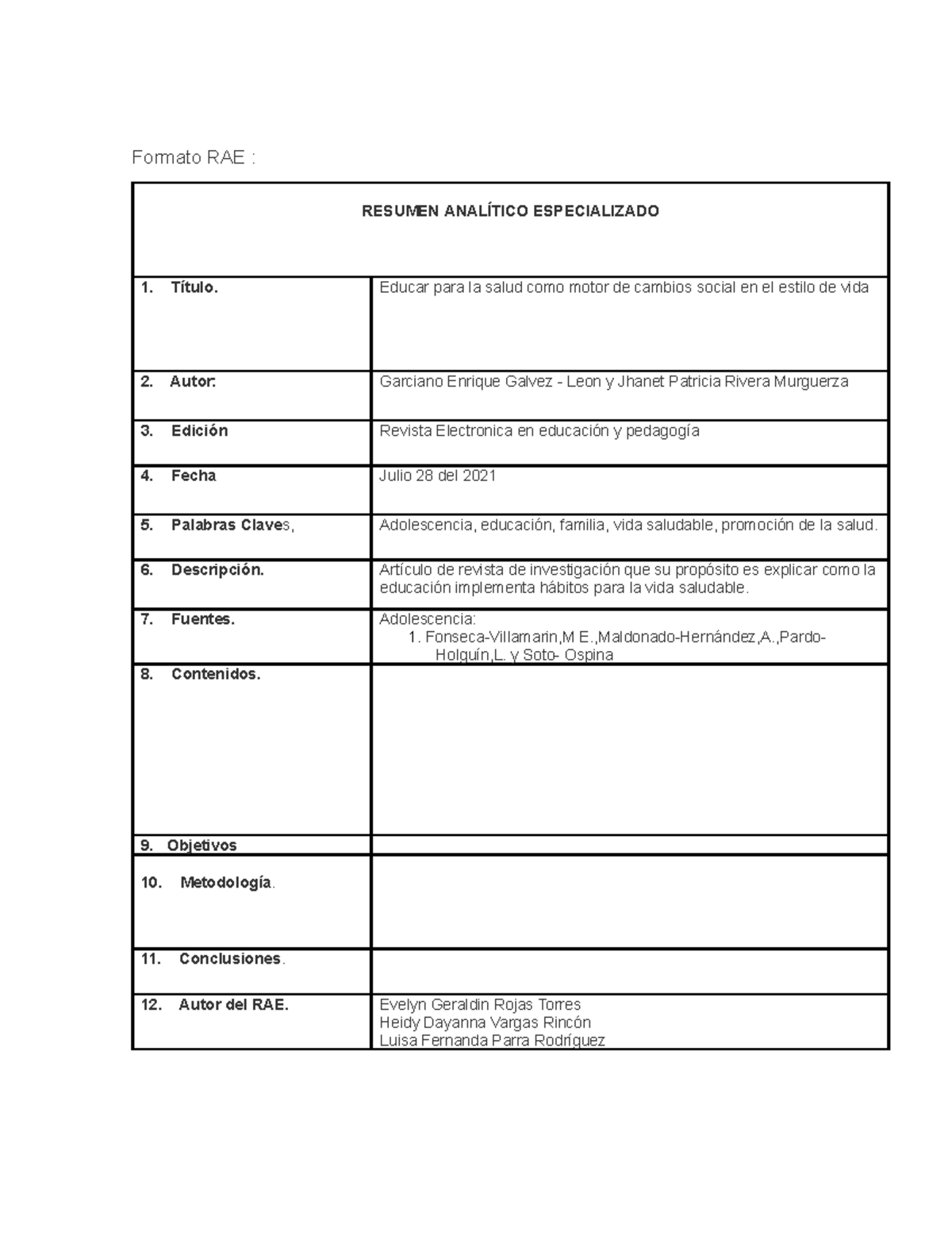 Plantilla RAE - Formato RAE : RESUMEN ANALÍTICO ESPECIALIZADO Título ...