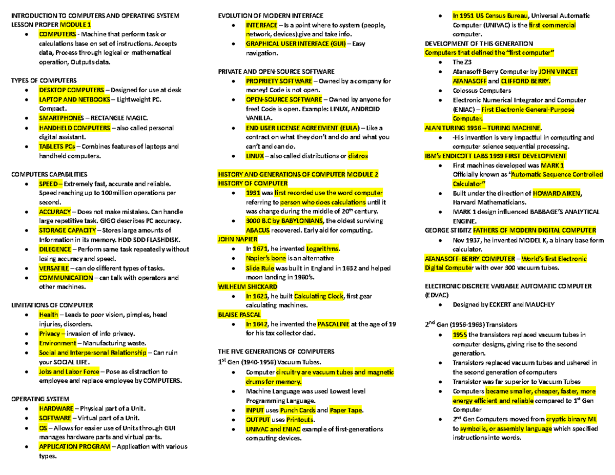 Reviewer in introtocom - INTRODUCTION TO COMPUTERS AND OPERATING SYSTEM ...