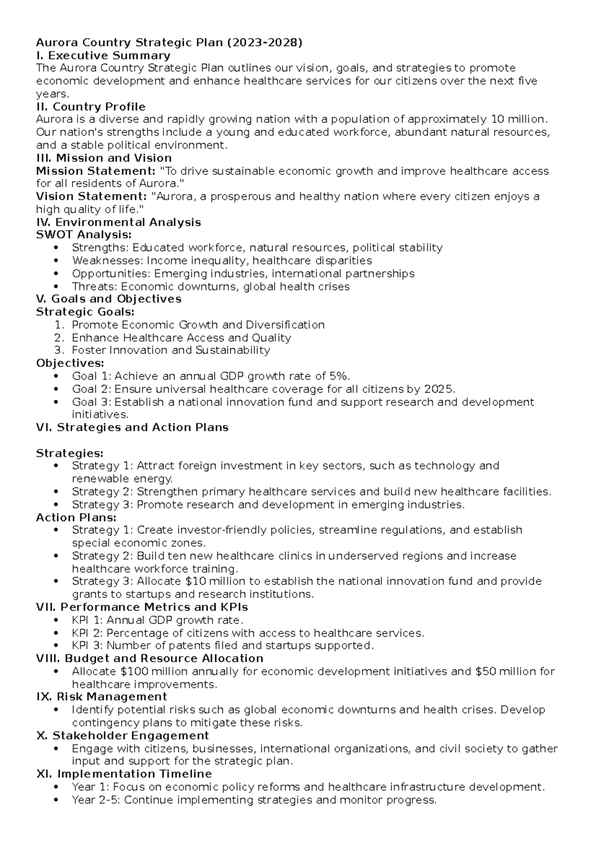 Sample Strategic Plan - ABC - Aurora Country Strategic Plan (2023-2028 ...