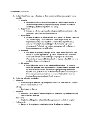 Pathophysiology Midterm 1 review - Topic 1 Introduction to ...