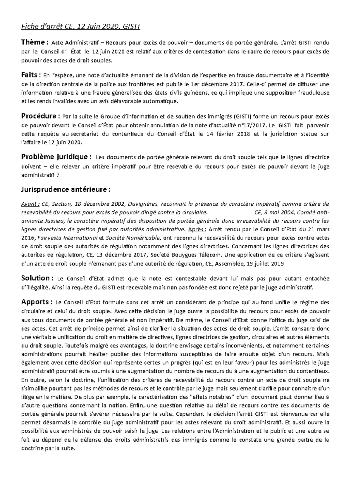 Fiche d’arrêt CE, 12 Juin 2020, Gisti - Fiche d’arrêt CE, 12 Juin 2020 ...