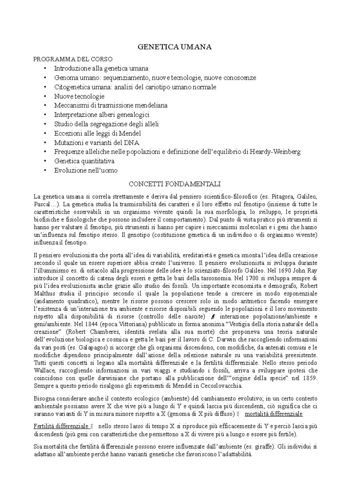 Genetica Umana - Riassunti per esame - GENETICA UMANA PROGRAMMA DEL ...