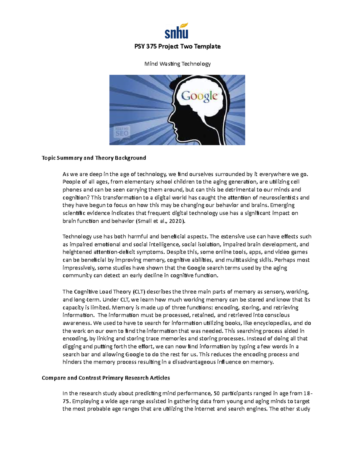 PSY 375 Project Two Template - PSY 375 Project Two Template Mind ...