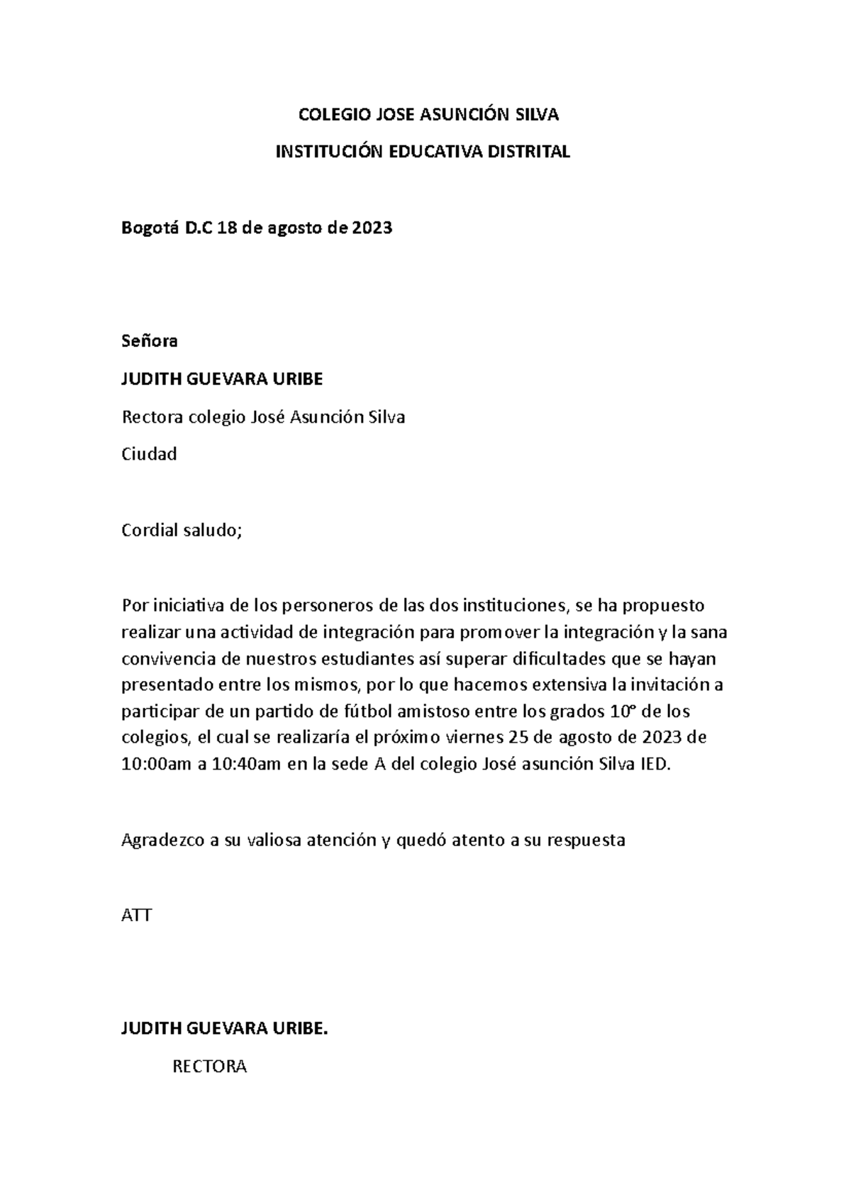 Documento1djdjdj - COLEGIO JOSE ASUNCIÓN SILVA INSTITUCIÓN EDUCATIVA DISTRITAL Bogotá D 1 8 de ...