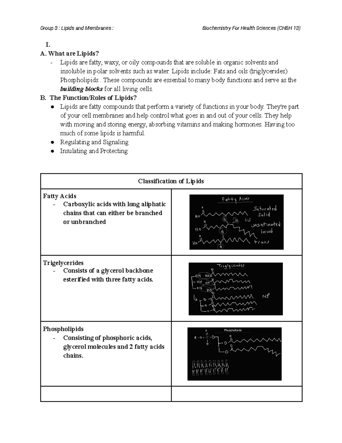 Module 3 - Lipids and Membranes Biochemistry - I. A. What are Lipids ...