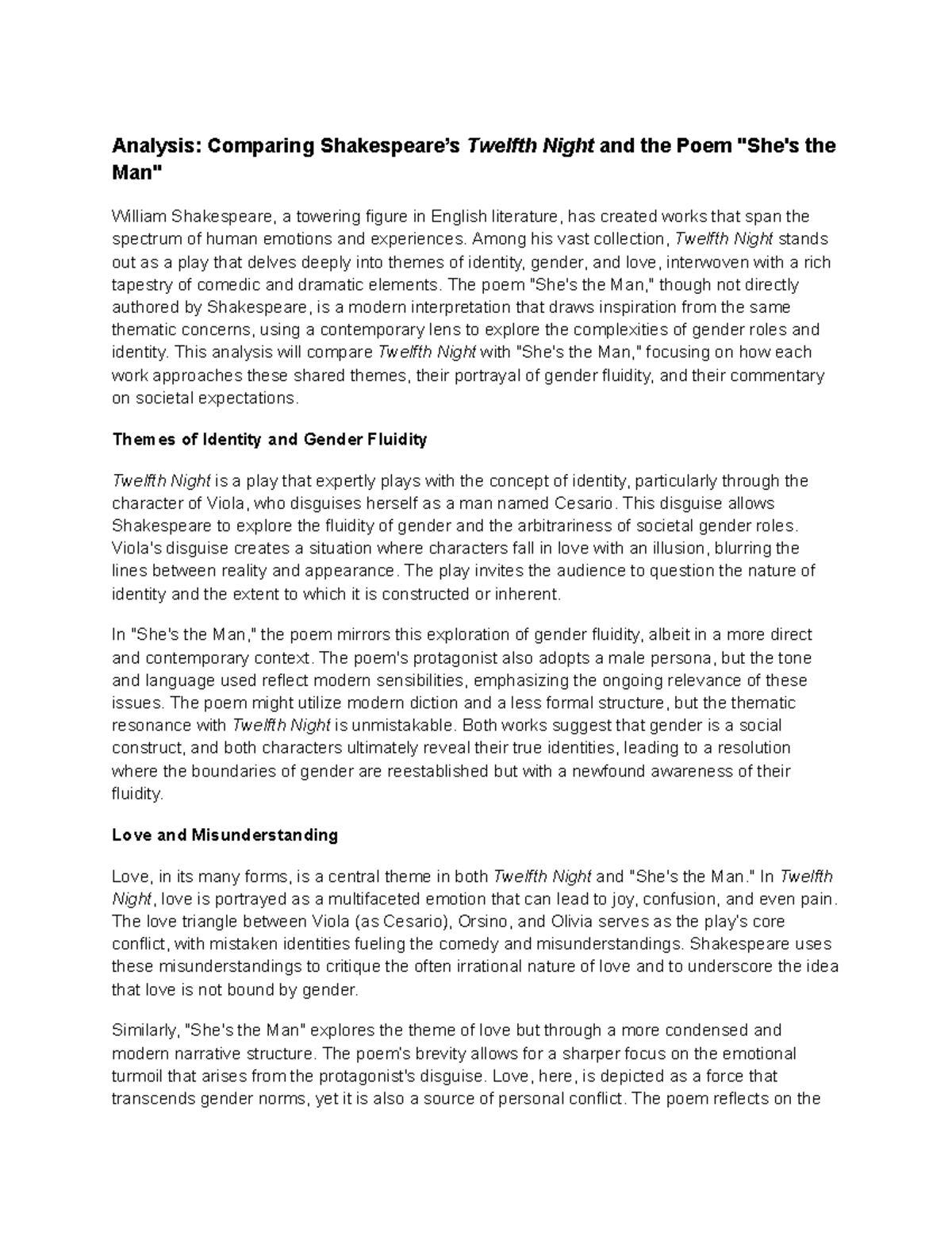 Assessment Practice - Shakespearean comparison - Analysis: Comparing ...