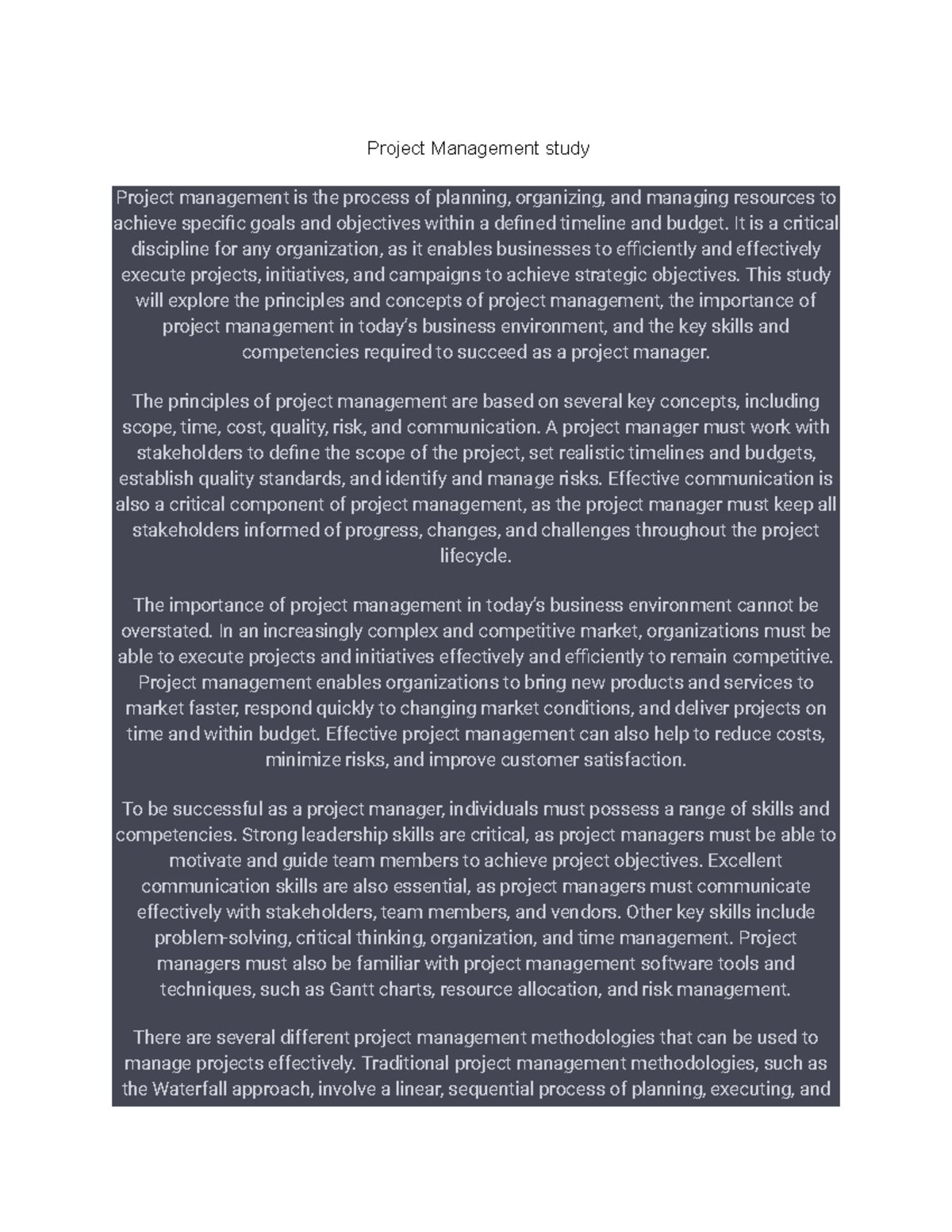 Project Management study - Project Management study Project management ...