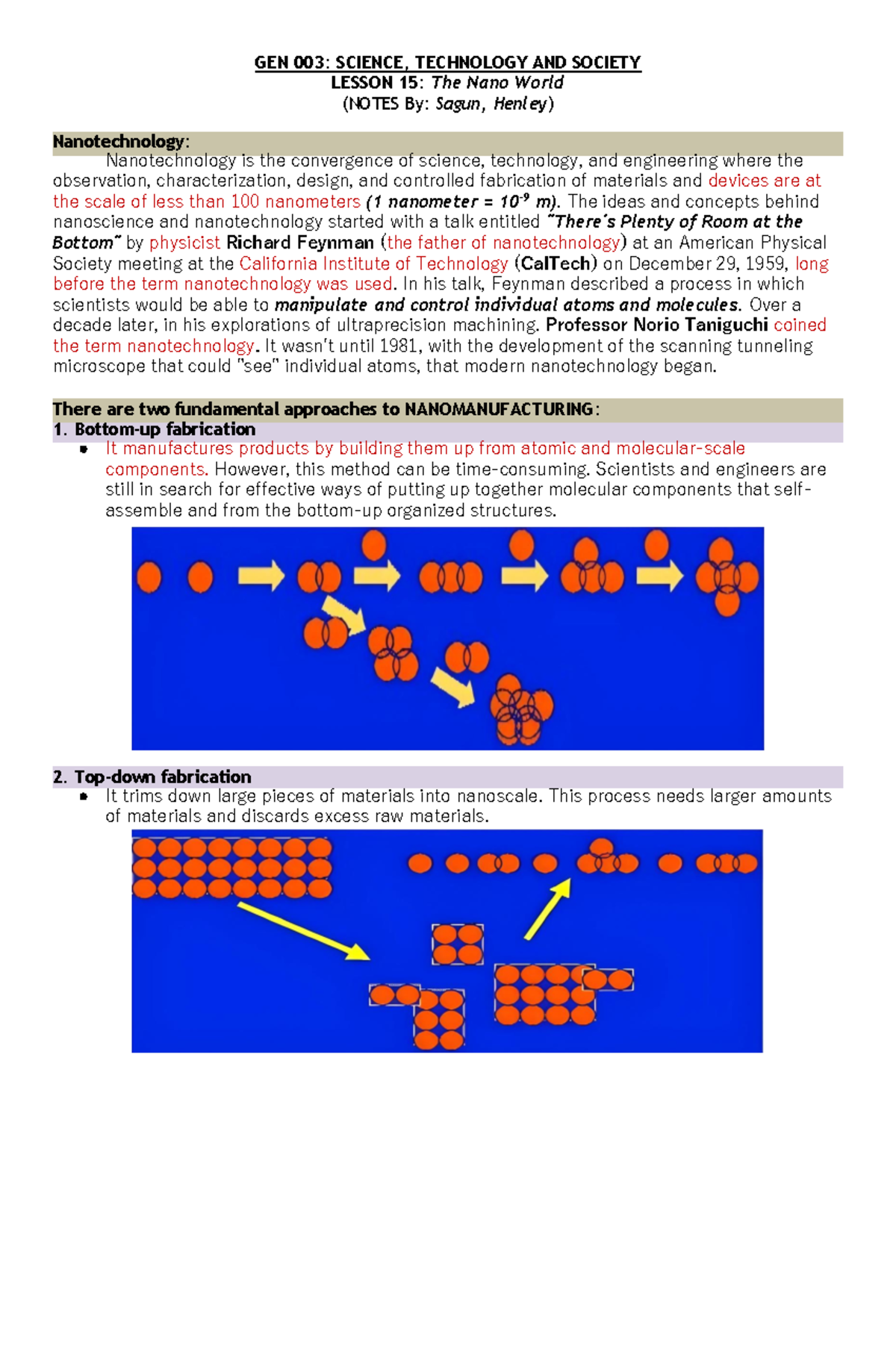 GEN 003 (STS) P3 - Reviewer - GEN 003: SCIENCE, TECHNOLOGY AND SOCIETY LESSON 15: The Nano World ...