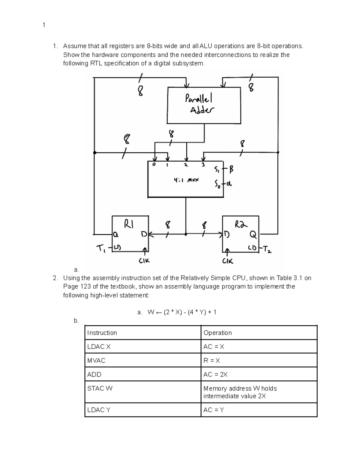 Bonus - 1 Assume that all registers are 8-bits wide and all ALU ...