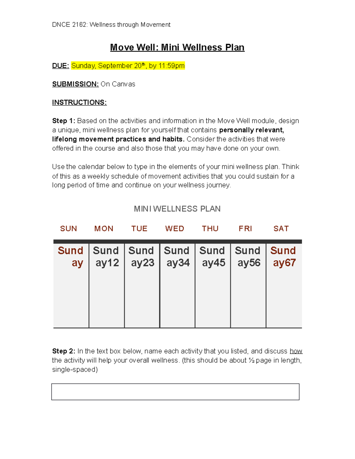 Mini Wellness Plan - Move - DNCE 2162: Wellness through Movement Move ...