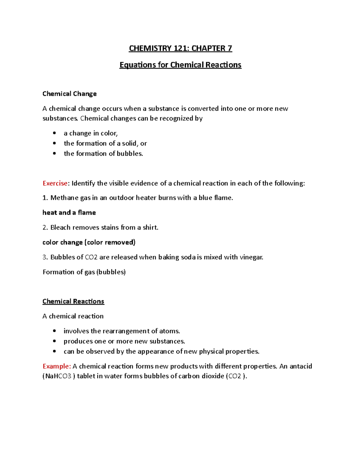 CHE 121 Chap 7 - Equations for Chemical Reactions - CHEMISTRY 121 ...
